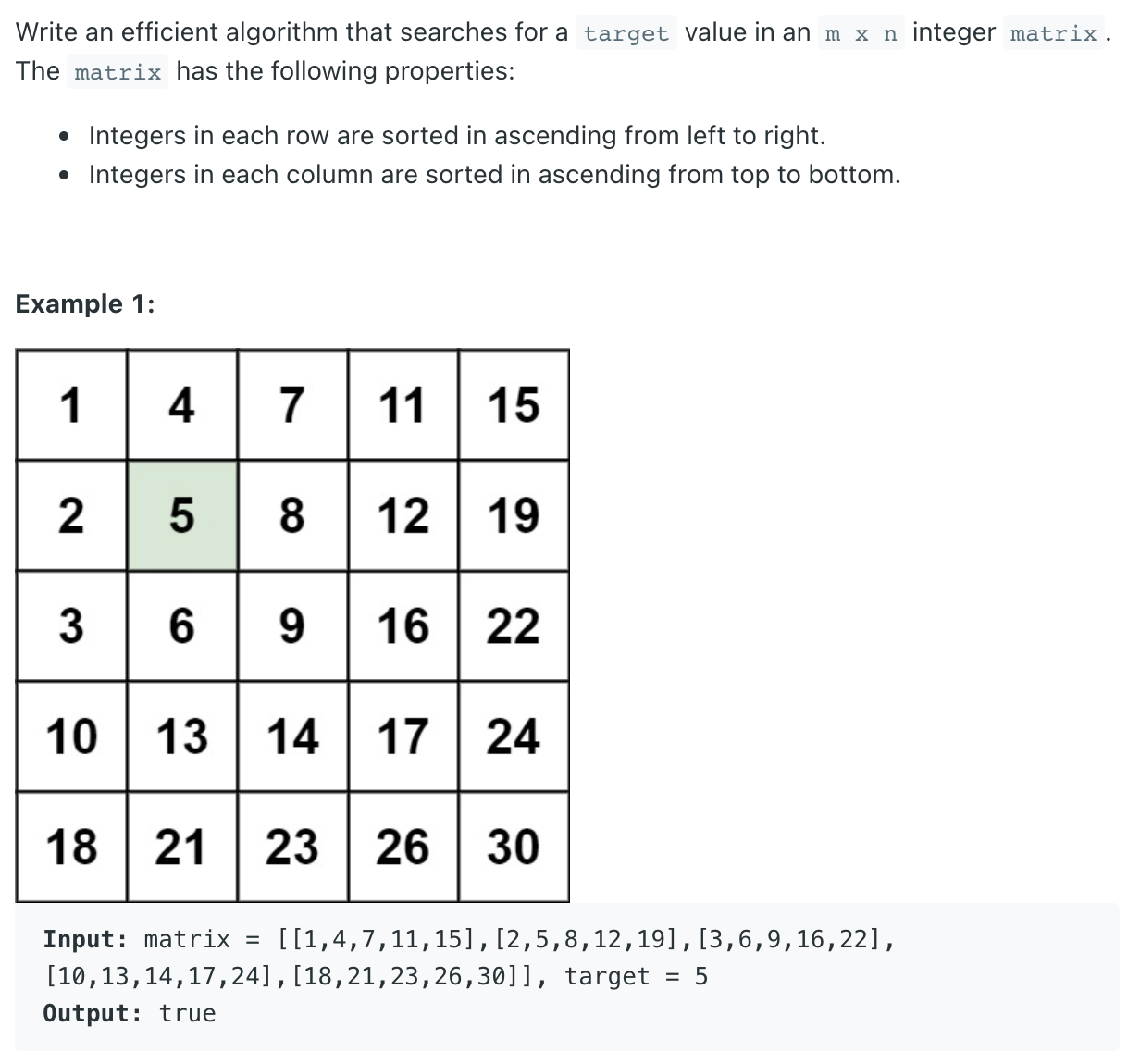 Leetcode # 240 (Python): Search a 2D Matrix II Leetcode # 240 (Python): Search a 2D Matrix II